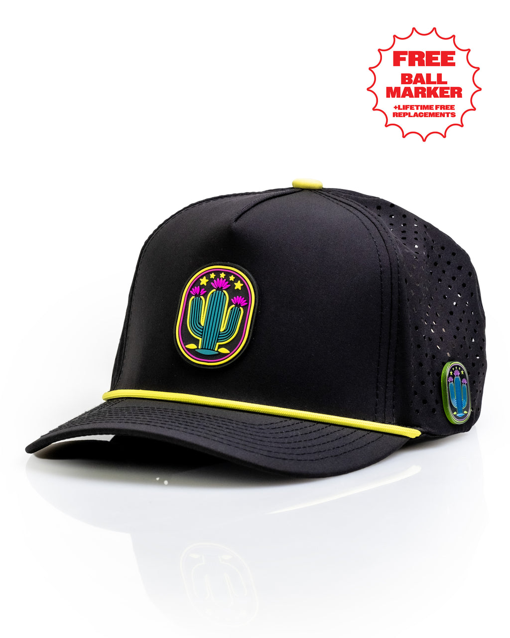 Cactus Black - Perforated Rope Hat | Custom-Branded Snapback | Free Ball Marker | Pins and Aces