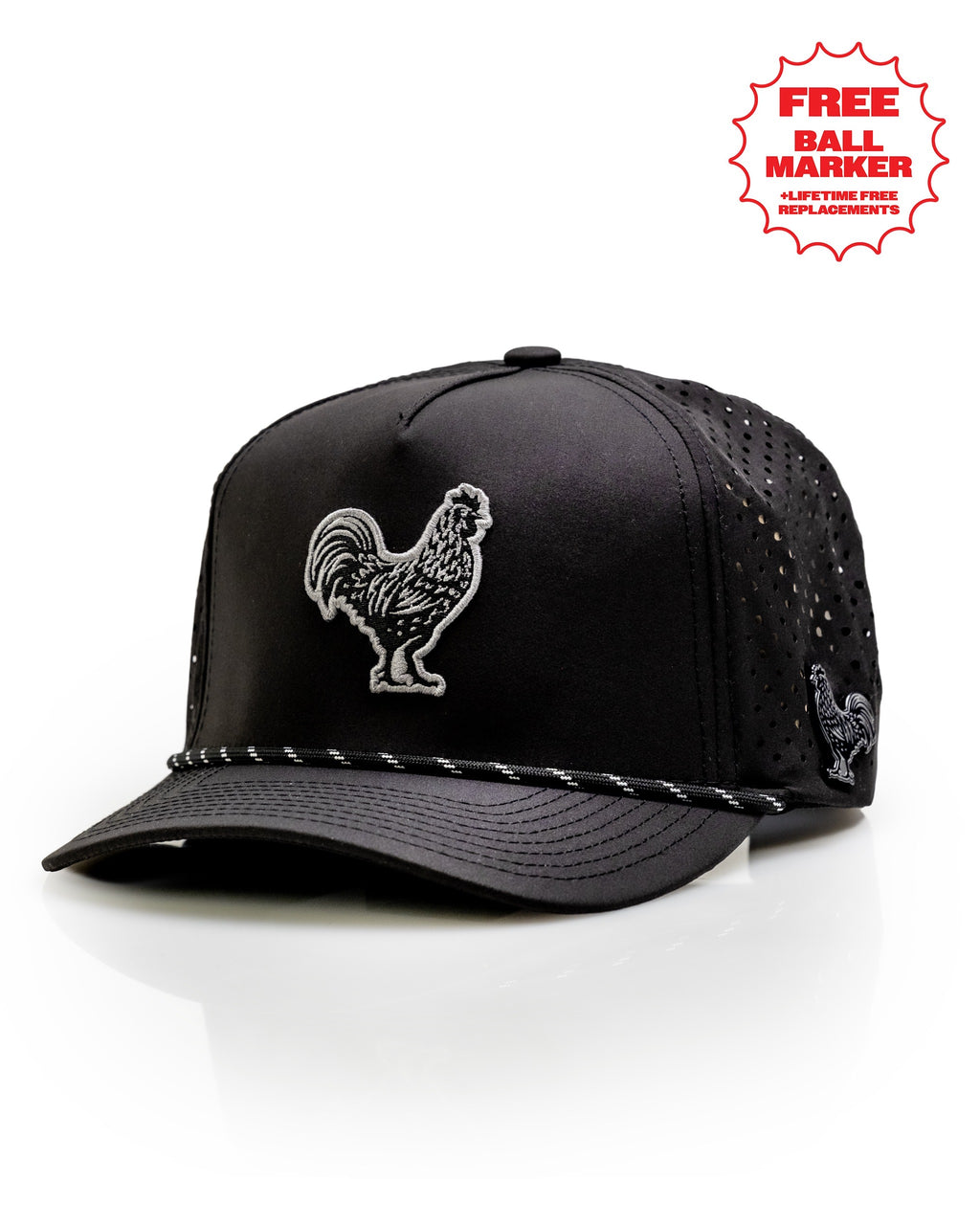 Black Cock Black - Perforated Rope Hat | Stylish Snapback With Magnetic Ball Marker | Pins and Aces