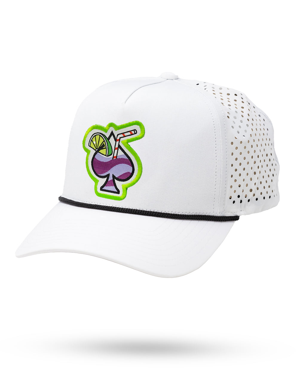 Perforated Rope Hat | Transfusion | White | Custom Snapback | Magnetic Ball Marker | Pins and Aces