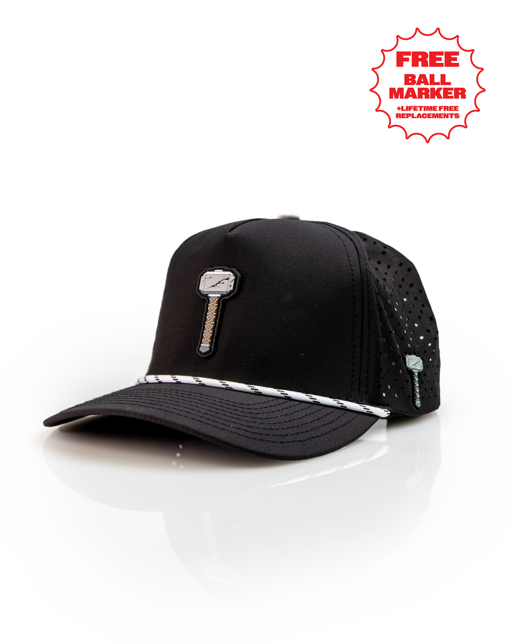 Thor's Hammer Black Perforated Rope Hat | Custom-Branded Snapback ...