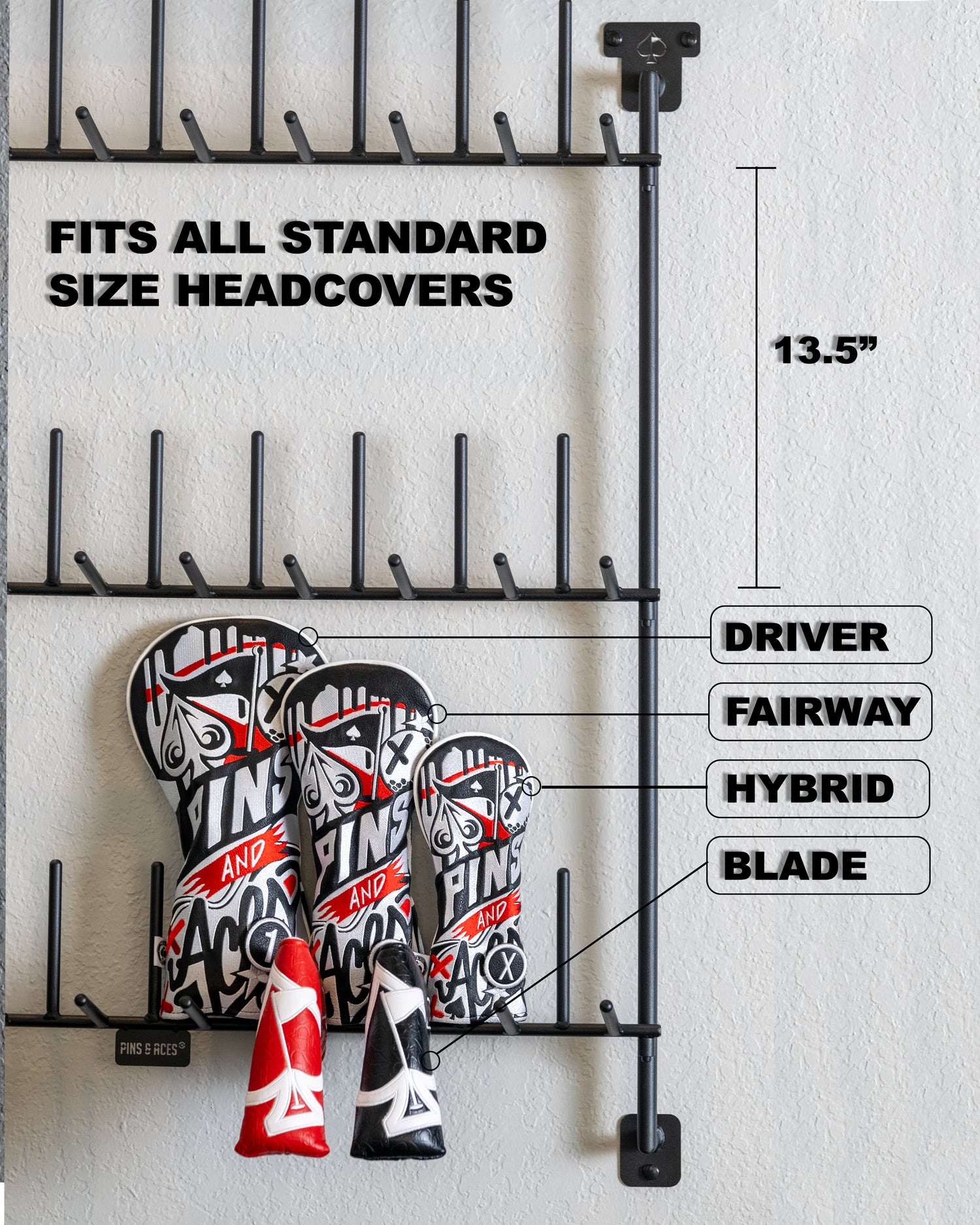 "Pins & Aces Headcover Rack: Show Off Your Swag on the Course"