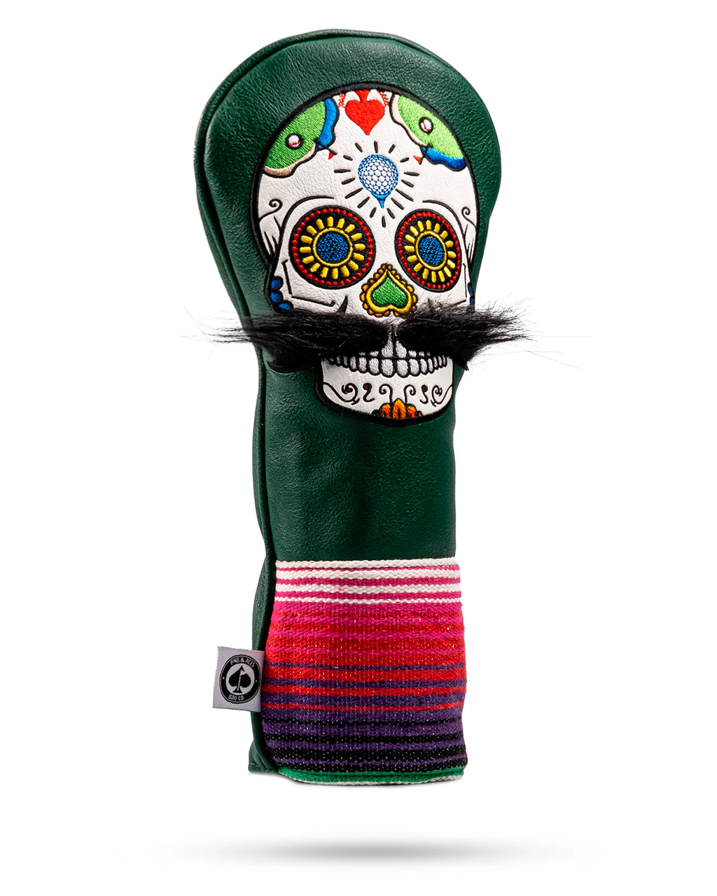 Mustache Sugar Skull - Driver Cover Green | Be Bold on the Golf Course